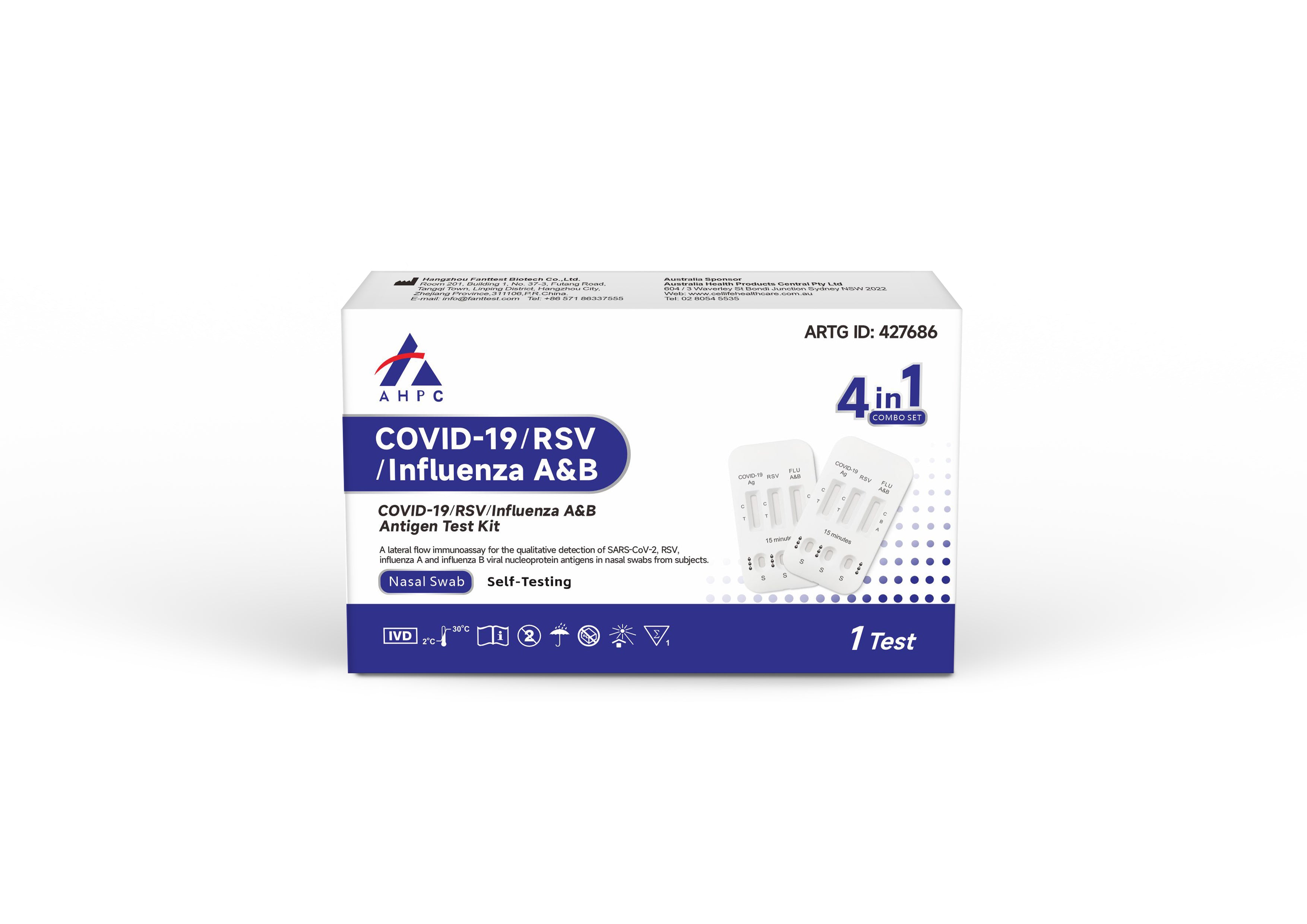 AHPC COVID-19, RSV, Influenza A and Influenza B Antigen Test Kit