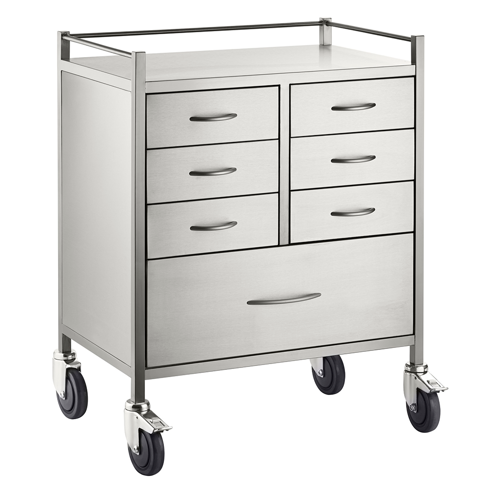 Pacific Medical Stainless Steel Resuscitation Trolley Seven Drawer